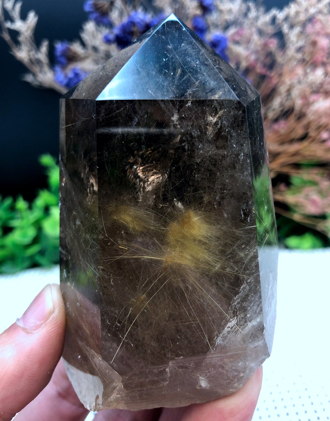 Rare Large Clear Golden Rutilated Inclusions Quartz Point/crystal Tower ...