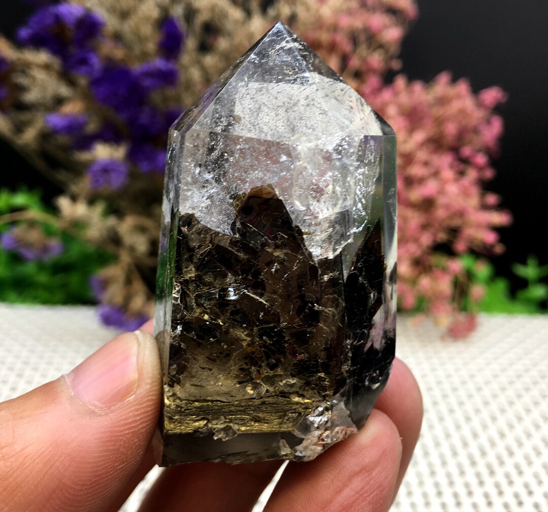 Rare Large Black Mica Quartz Tower/green Mica Included Crystal Point ...