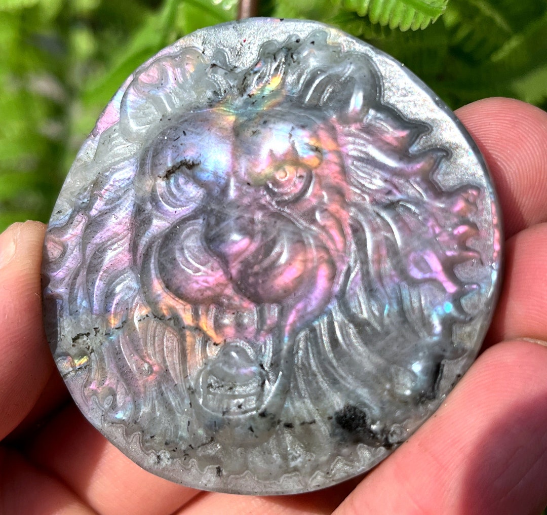 Hand Carved Sheen Labradorite Crystal Quartz Lion Head/shiny Polished ...