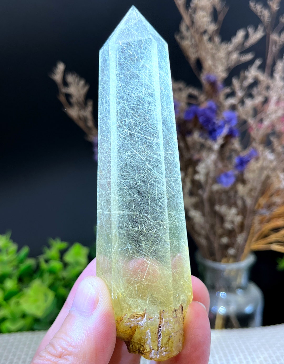 Rare Large Clear Golden Rutilated Inclusions Quartz Point/crystal Tower ...