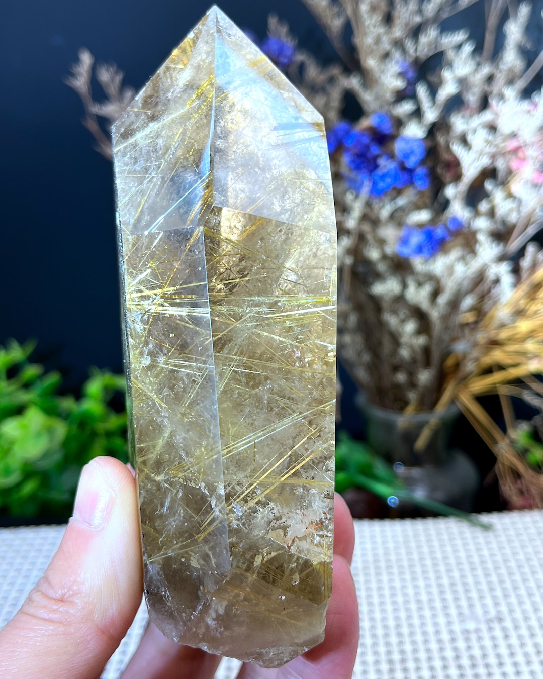 Rare Large Clear Golden Rutilated Inclusions Quartz Point/crystal Tower ...