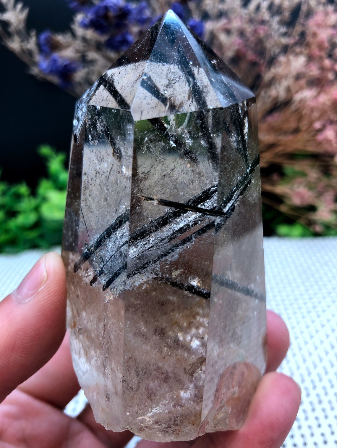 Rare Large Clear Black Rutilated Inclusions Quartz Point/crystal Tower ...