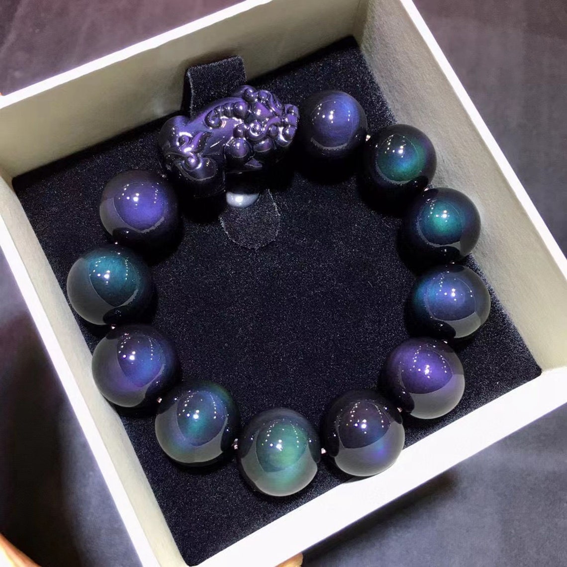 Natural Rainbow Purple Flash Obsidian Beads/obsidian Bracelet/grounding ...