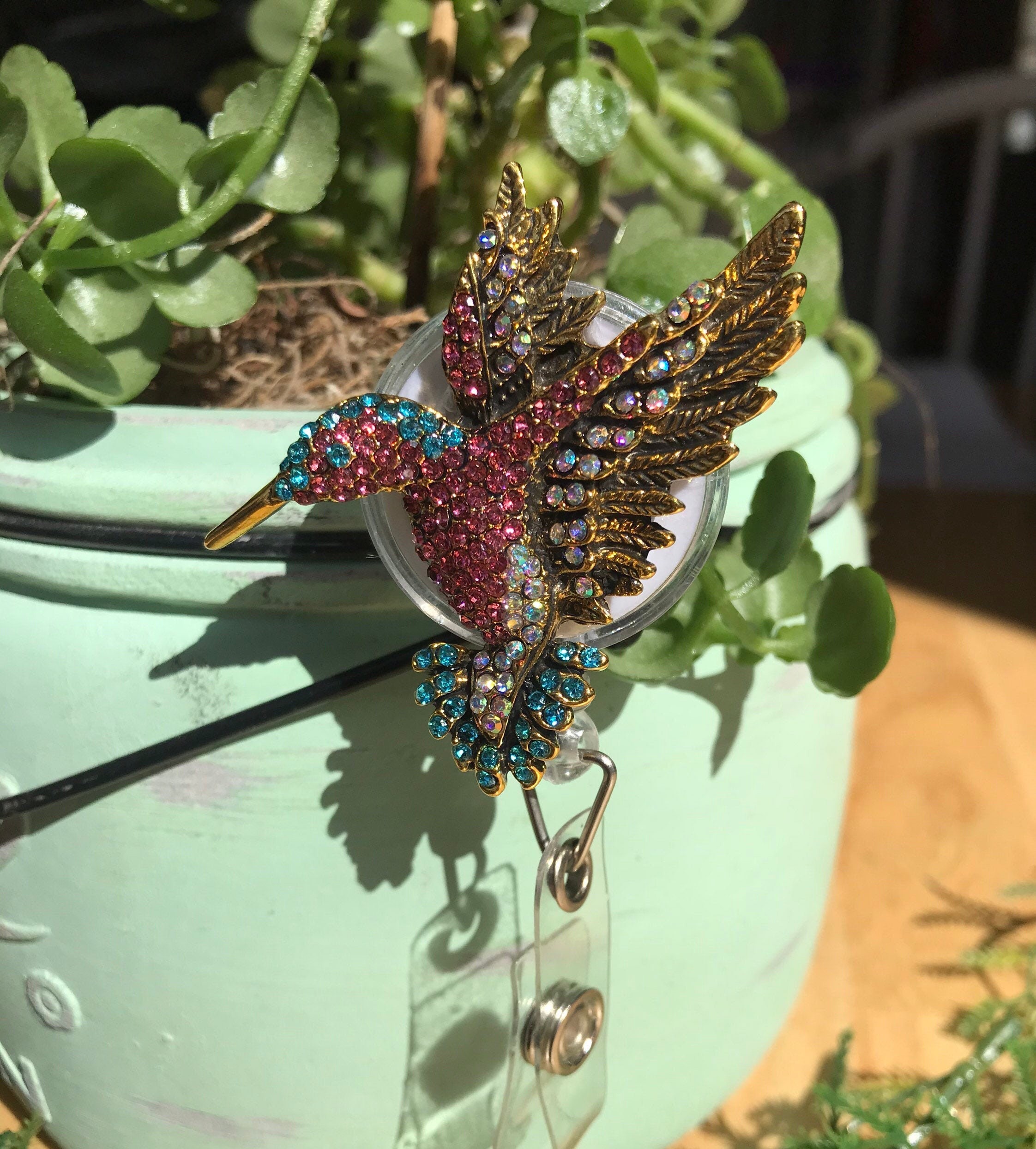Jeweled Hummingbird !!! Retractable Badge Reel - Holder - Etsy