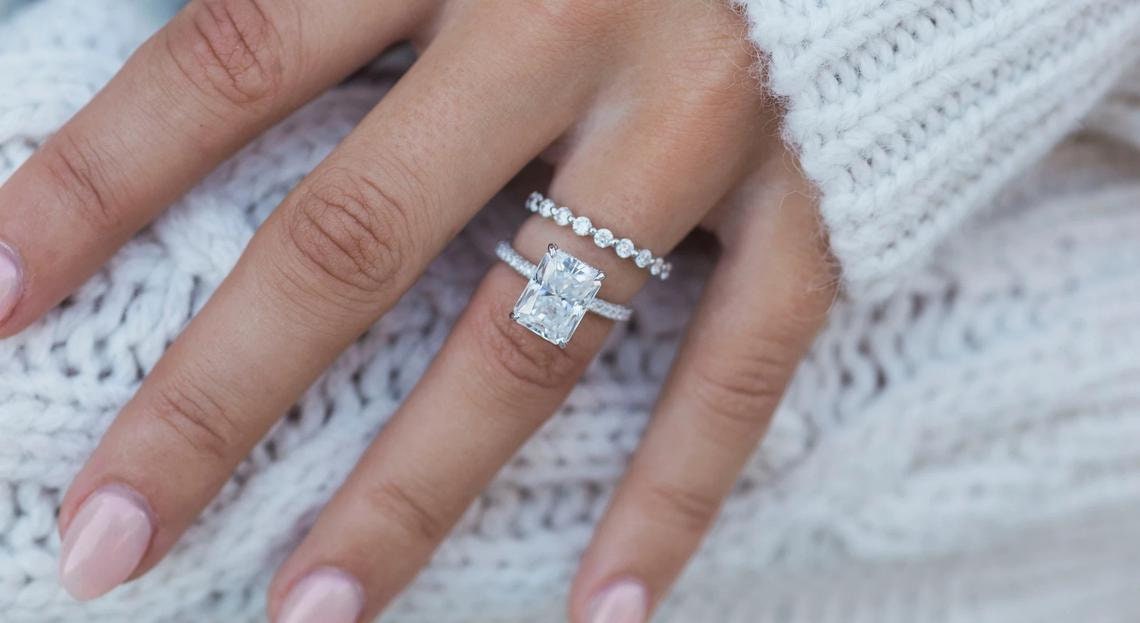 3.5 CT Radiant Cut Lab Diamond Ring Set Radiant Cut Engagement | Etsy