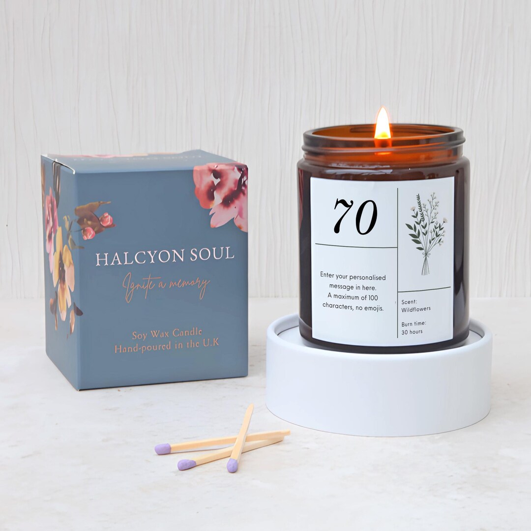 70th Birthday Gift Personalised Candle With Gift Box & Matches - Etsy