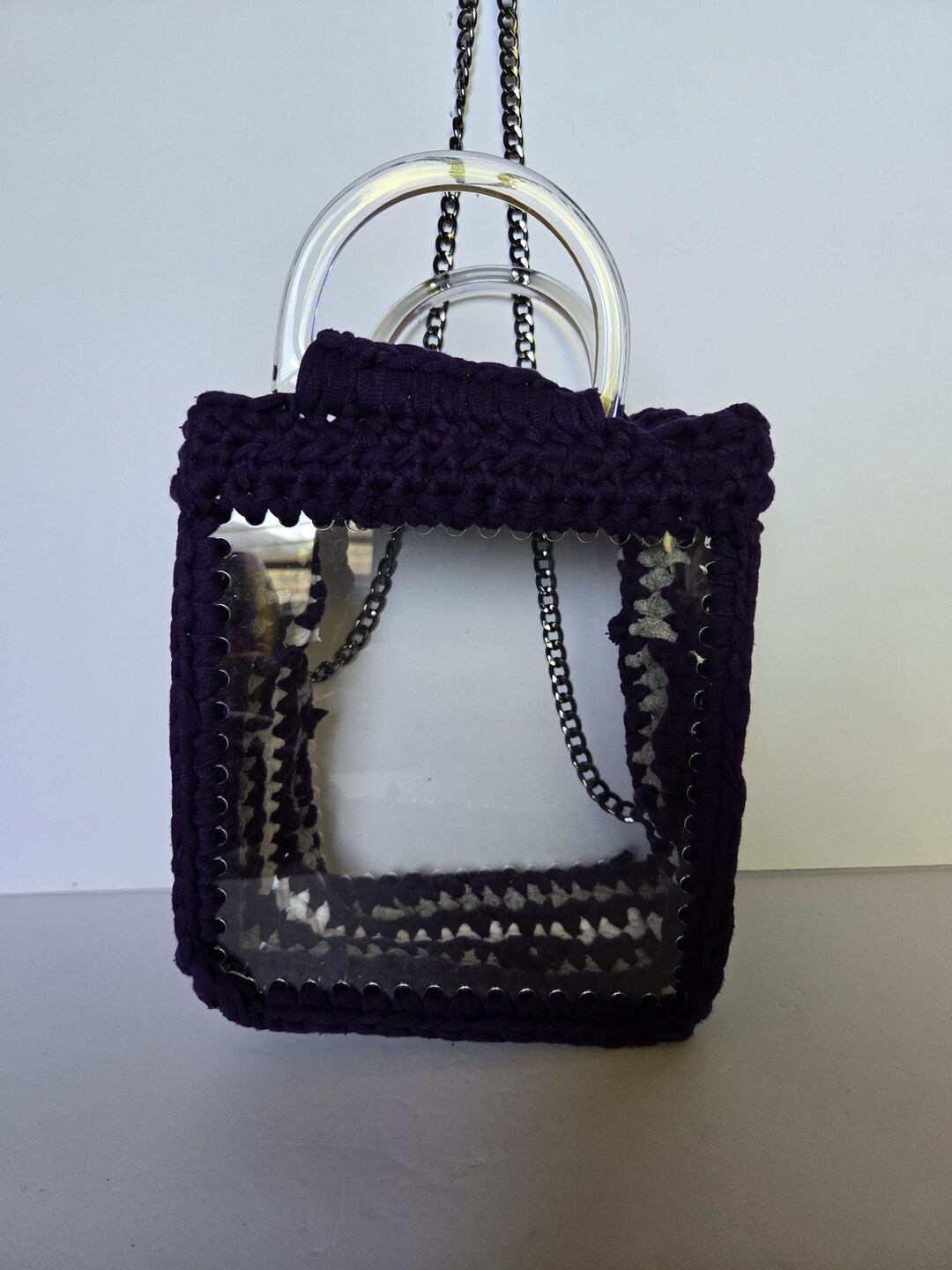 Purple and Grey Crocheted Stadium/concert Bag (see-thru/ Clear) With ...