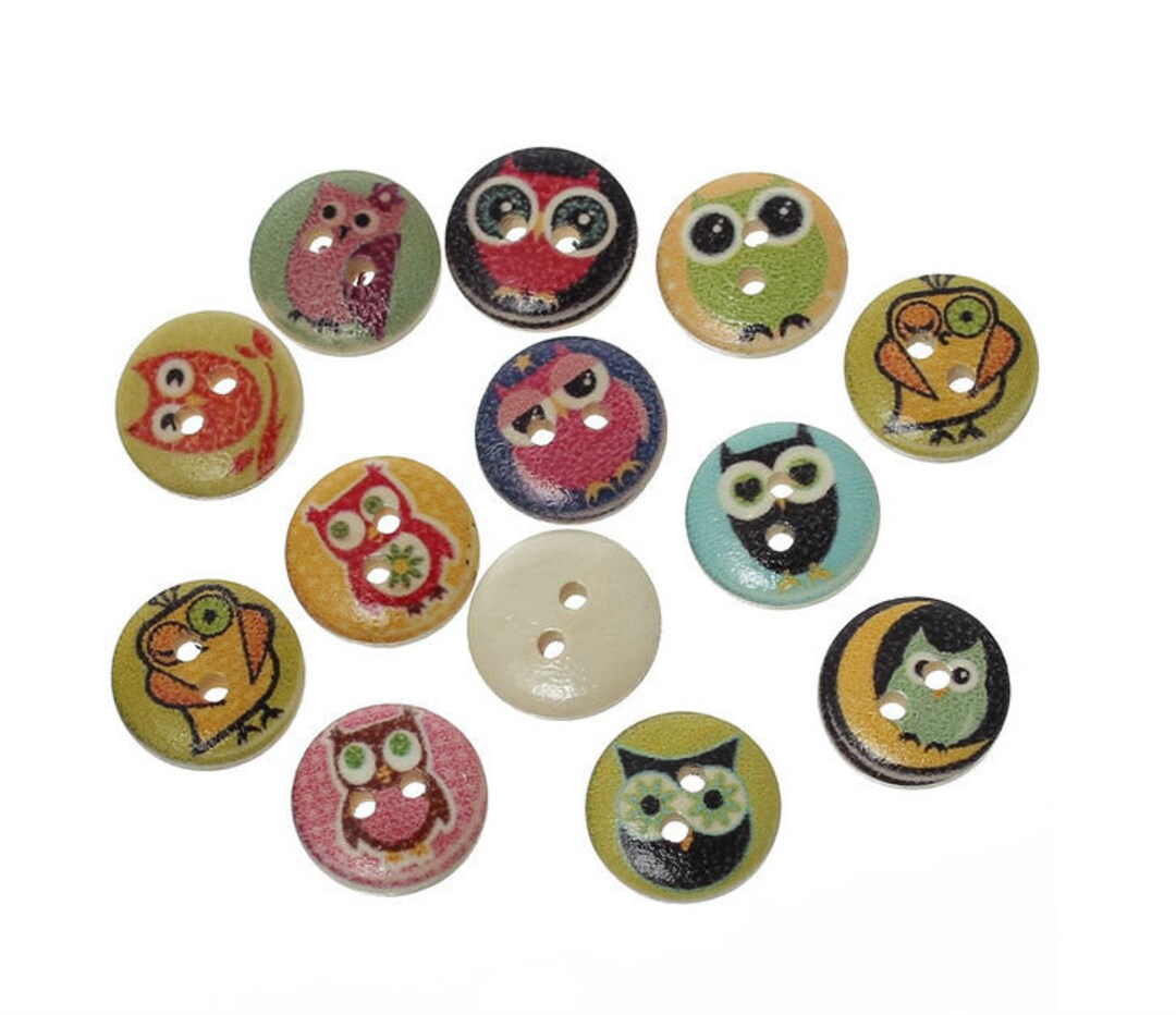 20 X Wooden Buttons Owl Colorful 15 Mm - Etsy