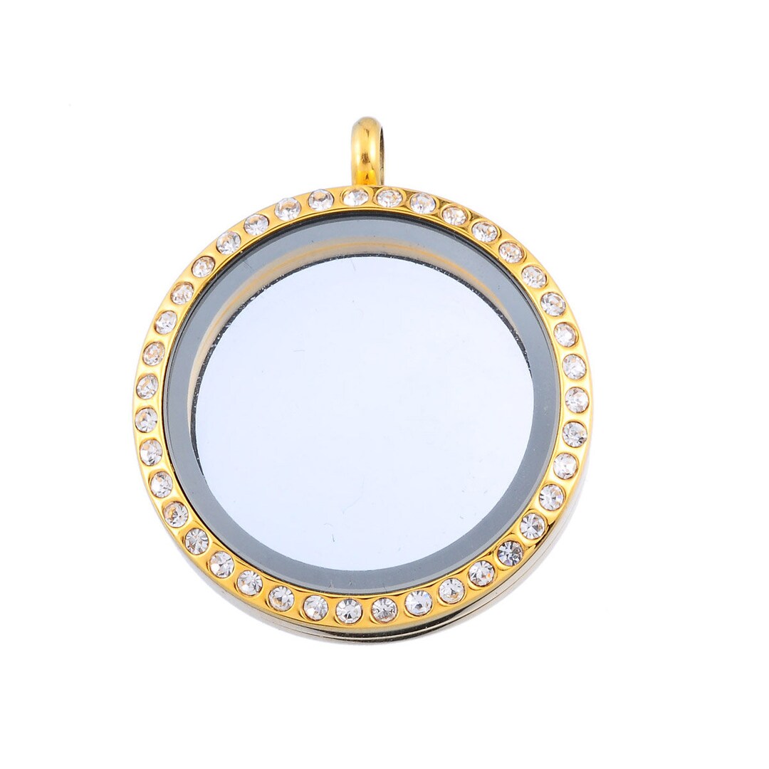 1 X Medallion Stainless Steel Gold-plated Rhinestones 31 X 25 Mm - Etsy