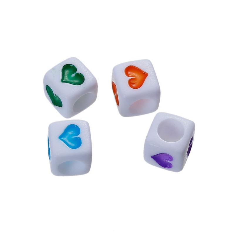 50 X Acrylic Beaded Heart Cube White Colorful 6 Mm - Etsy