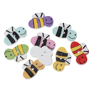 12 X Wooden Buttons Bee Bunt 20 X 13 Mm - Etsy
