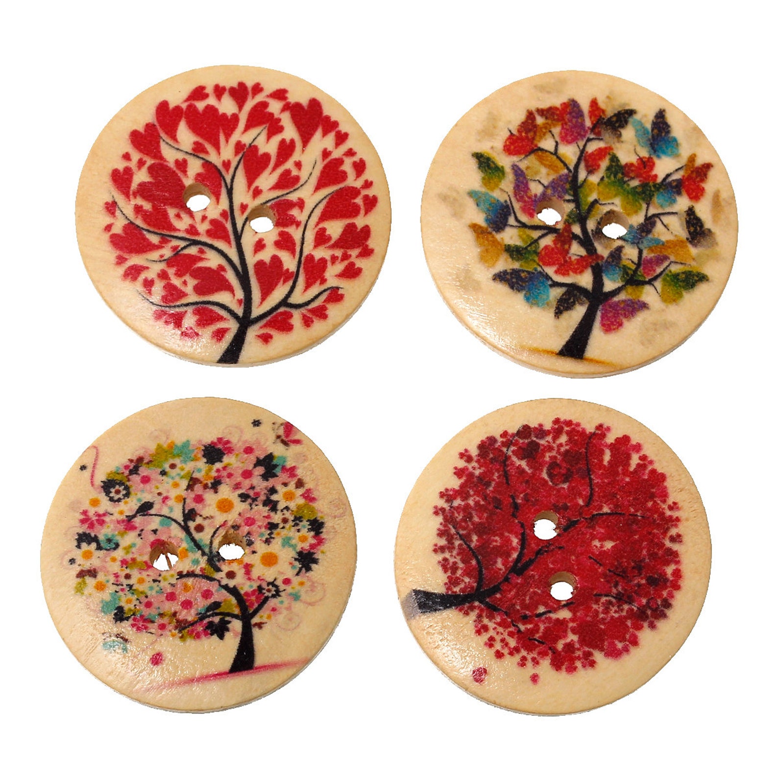 8 X Wooden Buttons Trees Bunt 30 Mm | Etsy
