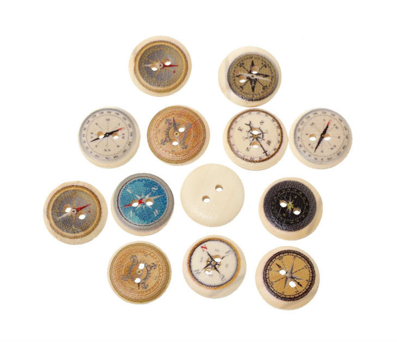 20 X Wooden Buttons Compass Bunt 18 Mm - Etsy