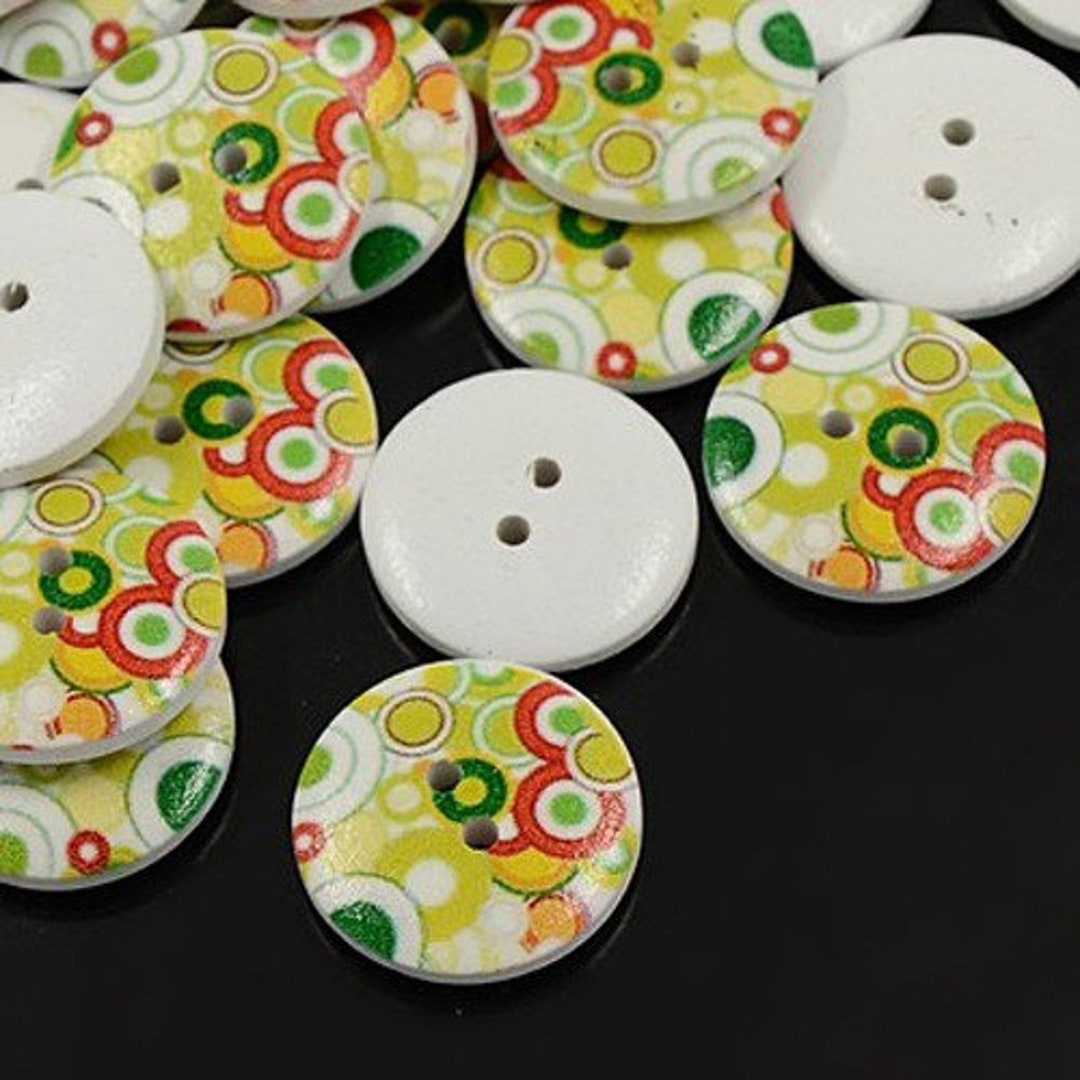 12 X Wooden Buttons Circles Colorful 20 Mm - Etsy