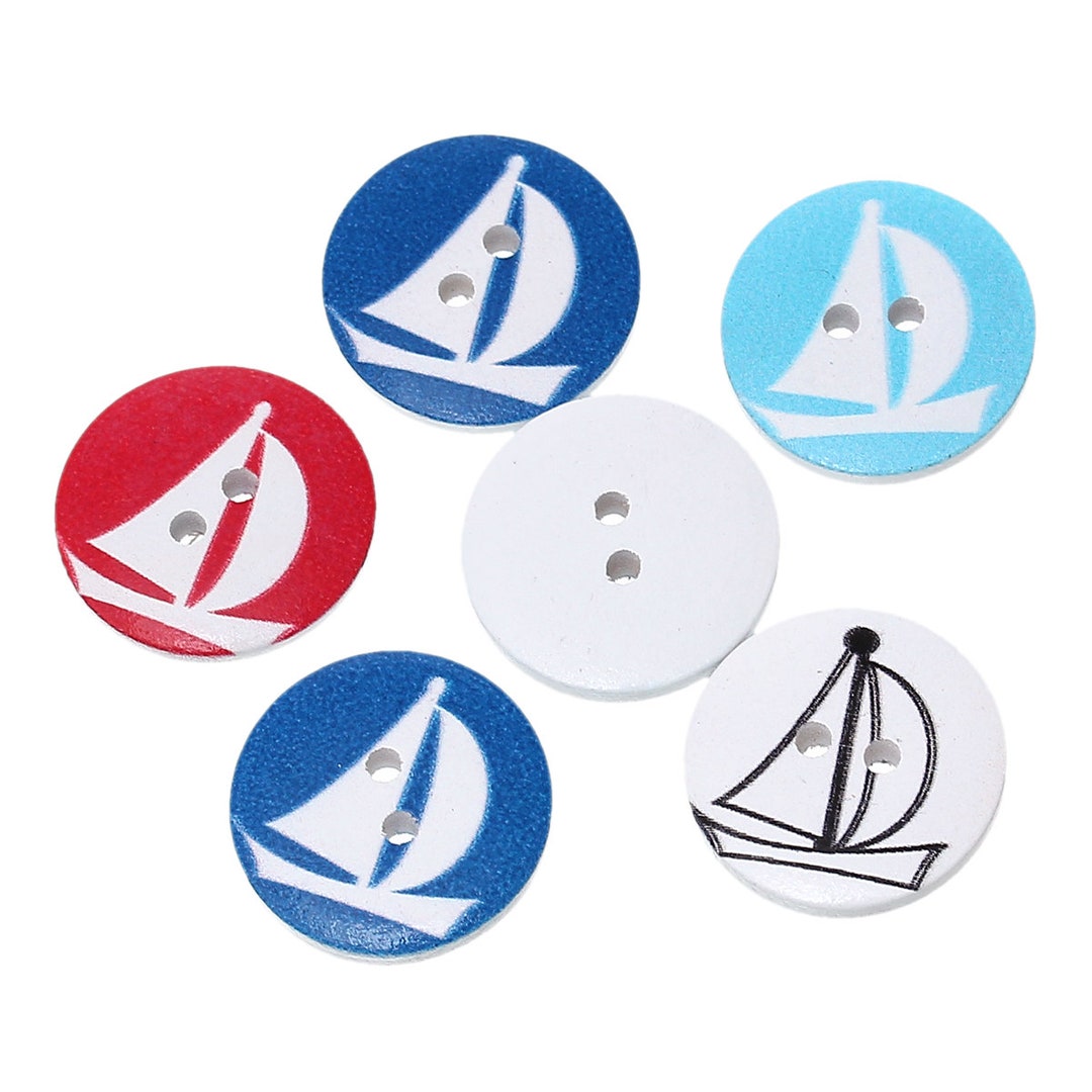 12 X Wooden Buttons Ship Colorful 20 Mm - Etsy