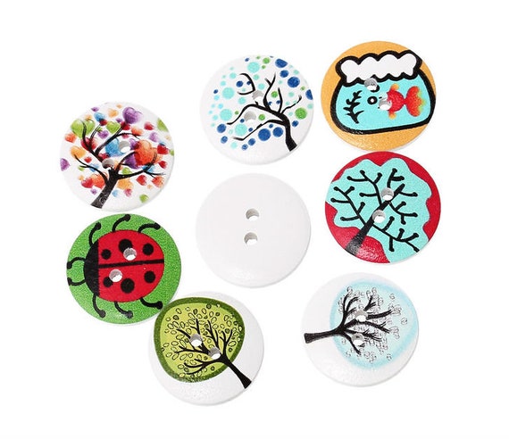 12 x wooden buttons Mix Bunt 20 mm | Etsy