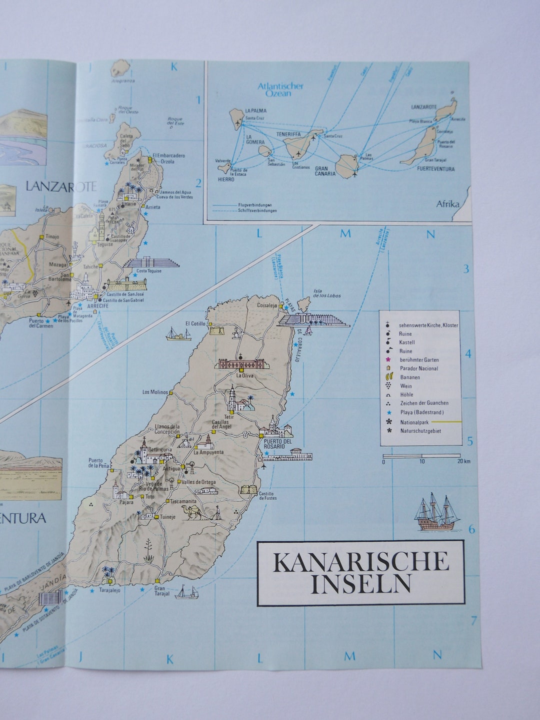 Vintage Map of the Canary Islands, German Merian Travel Magazine ...