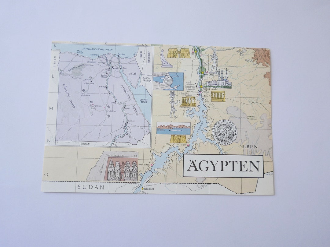 Vintage Egypt Map: 1980s German Travel Map Magazine SHIPPING FROM ...