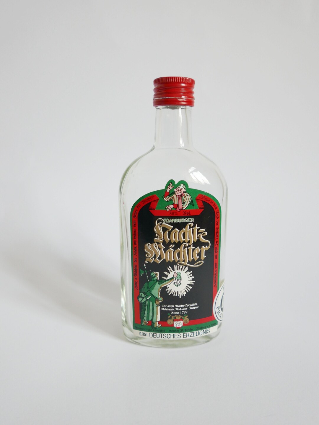 German Vintage Glass Bottle, Traditional Schnapps Bottle Nachtwächter ...
