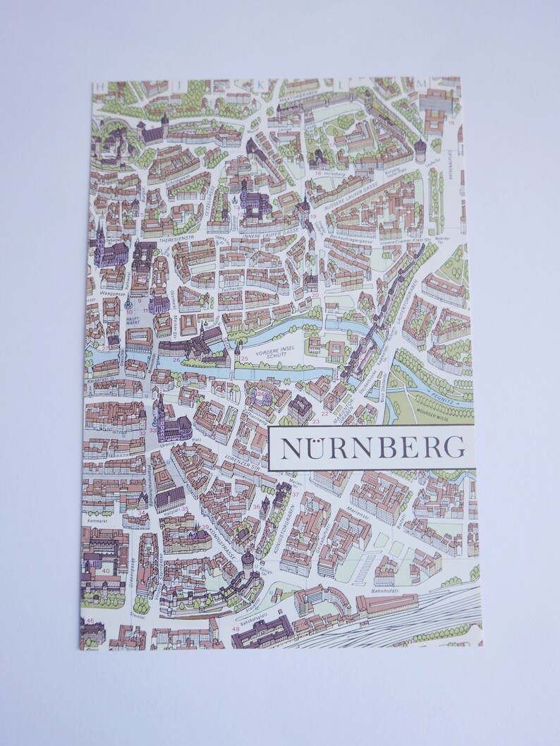Vintage City Map of Nürnberg Nuremberg Bavaria Map, German Merian ...