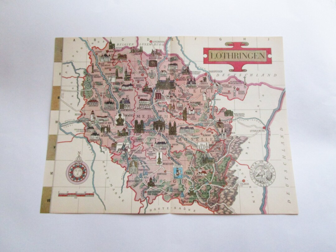 Vintage Lorraine Map: German Merian Travel Map Poster SHIPPING FROM ...