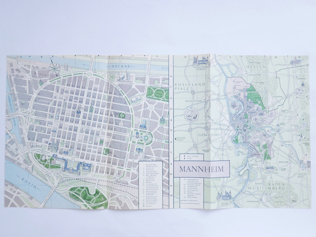 Vintage Map of Mannheim in Germany, Small Size Wall Hanging Decoration ...