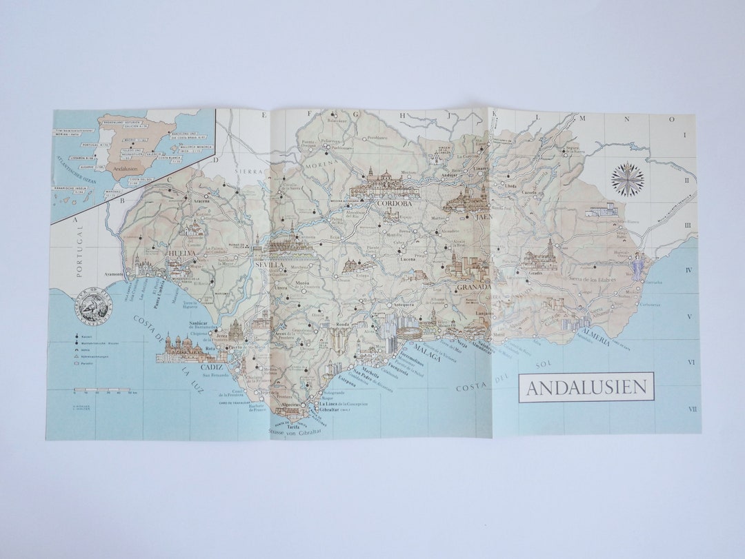 Vintage Map of Andalusia Spain Map Andalusien Merian Travel - Etsy