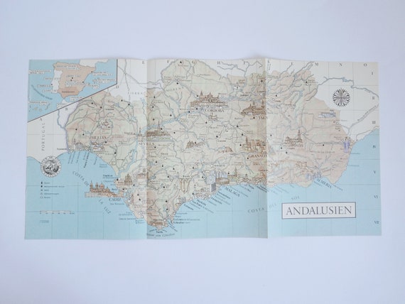 Vintage Map of Andalusia Spain Map Andalusien Merian Travel | Etsy