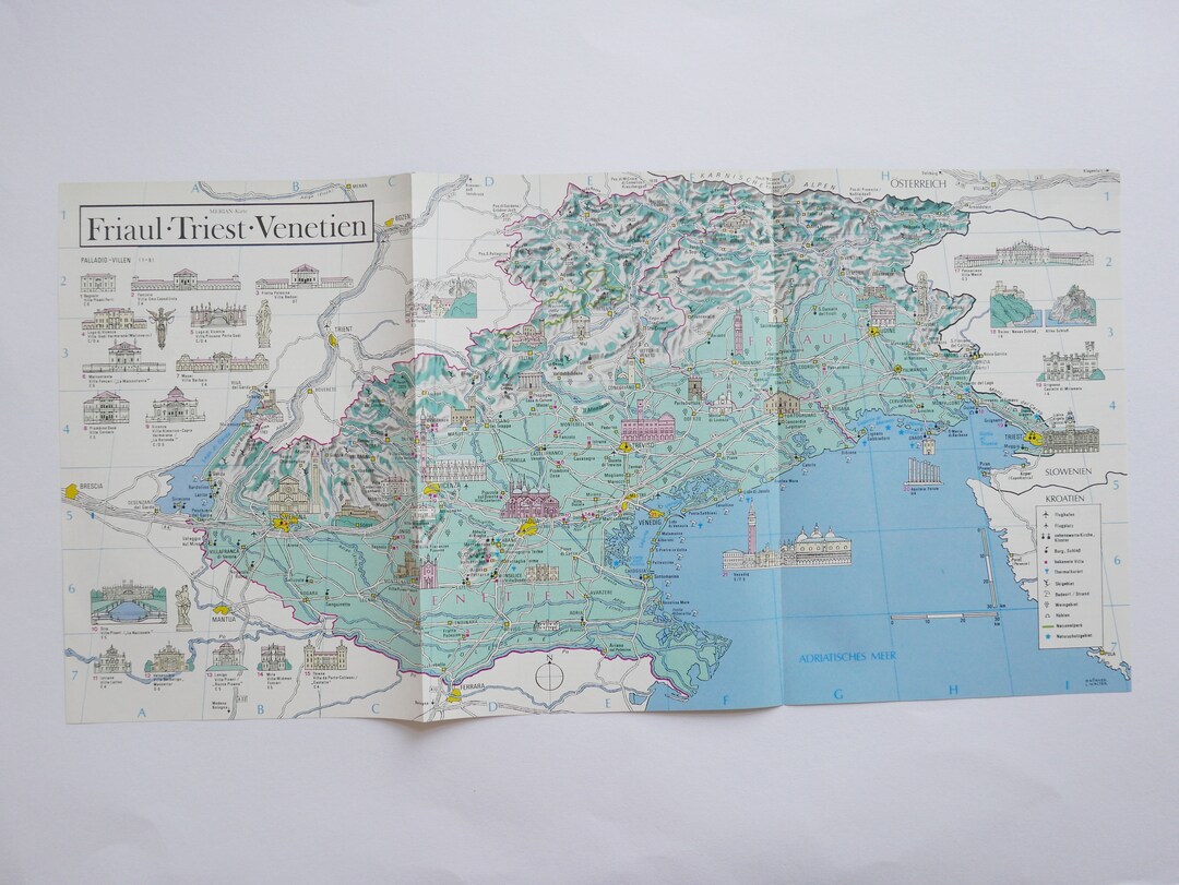 Vintage Friaul Triest Venetien Map: German Travel Poster Map SHIPPING ...