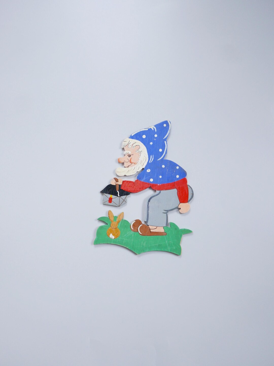 Vintage Wooden Dwarf With Lantern and Bunny, German Vintage Fretwork - Etsy