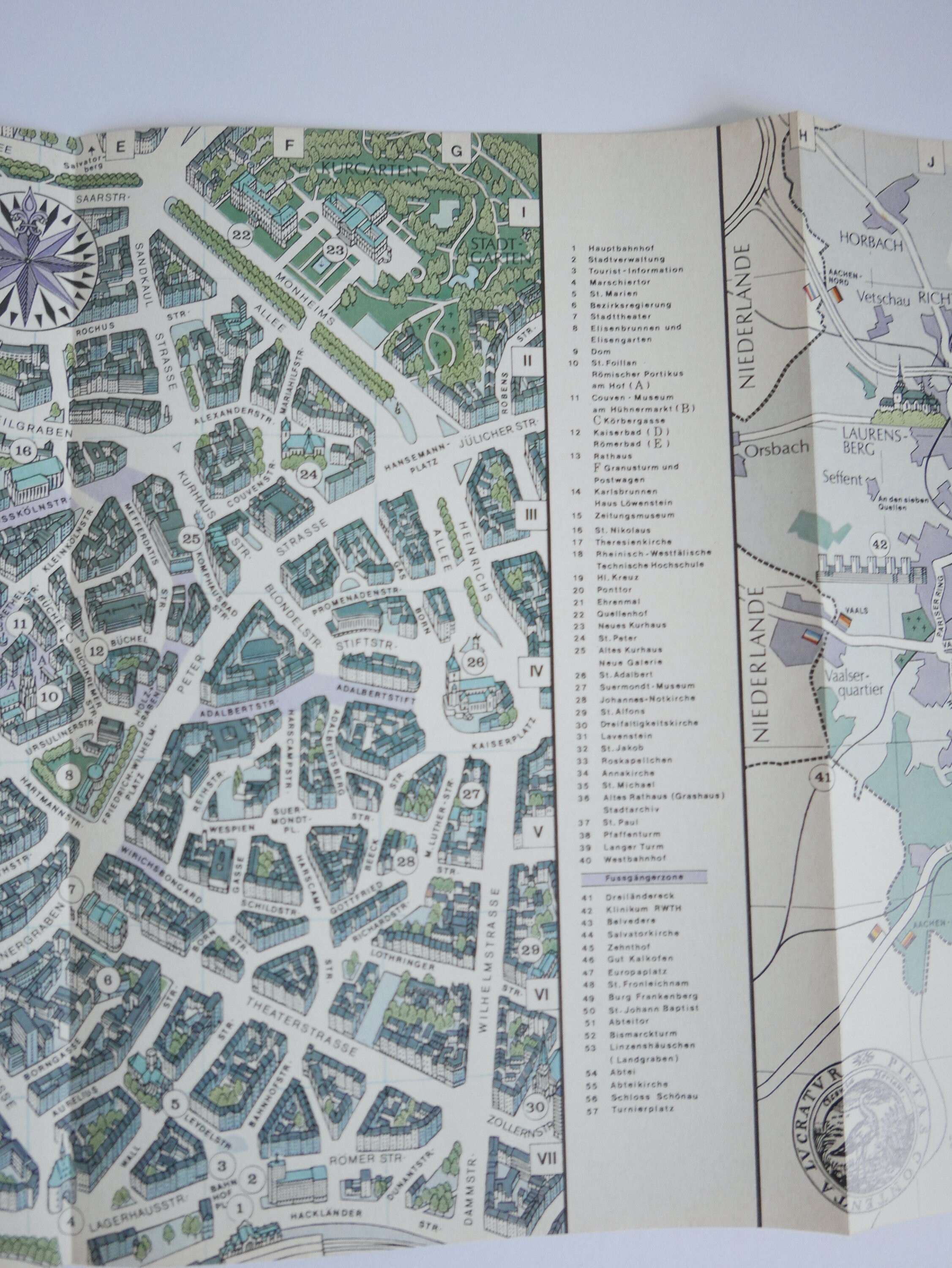 Vintage City Map of Aachen, Three-country Point Map, Merian Travel ...