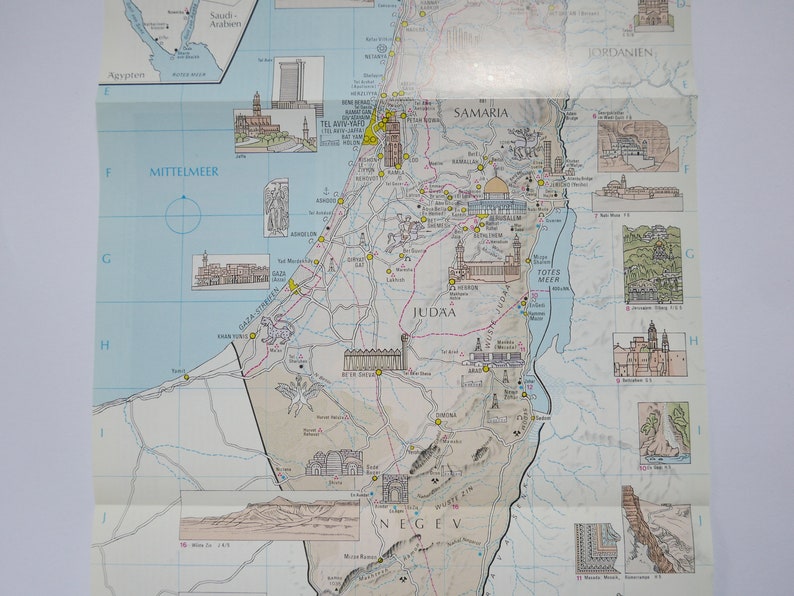 Vintage Israel Map: German Merian Travel Map Poster SHIPPING FROM ...