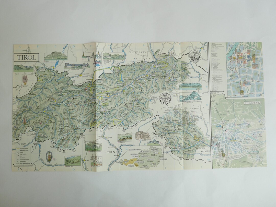 Vintage Map of Tirol Tyrol, East Tyrol and Innsbruck, Small Size Wall ...