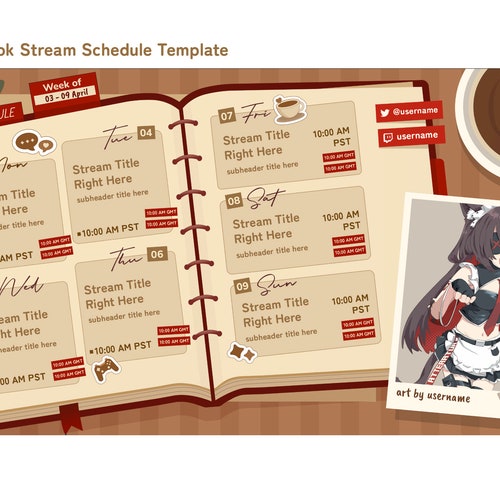 Cafe Notebook Stream Schedule Template - Etsy