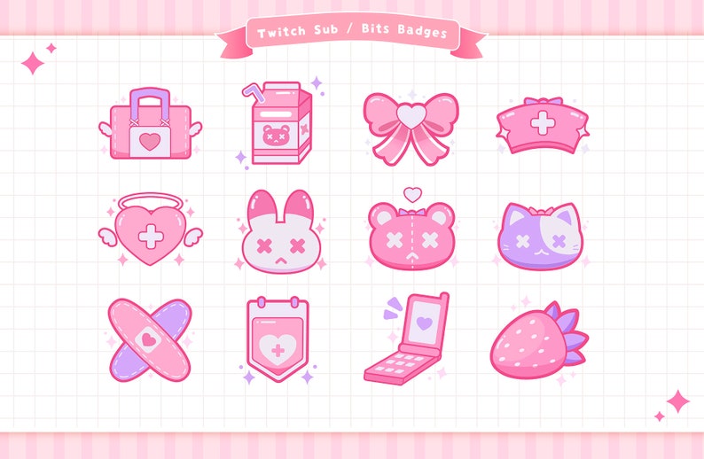 Kawaii Pink Cute Twitch Badge Set - Etsy