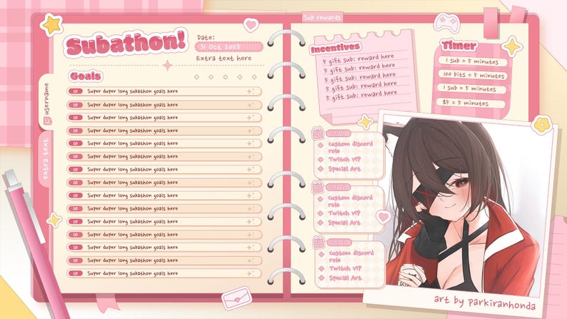 PSD Customisable Subathon Template: Notebook - Etsy