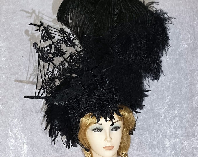 Gothic Headdress lace-pearl Ghost Ship, Gothic Hat, Headpiece ...