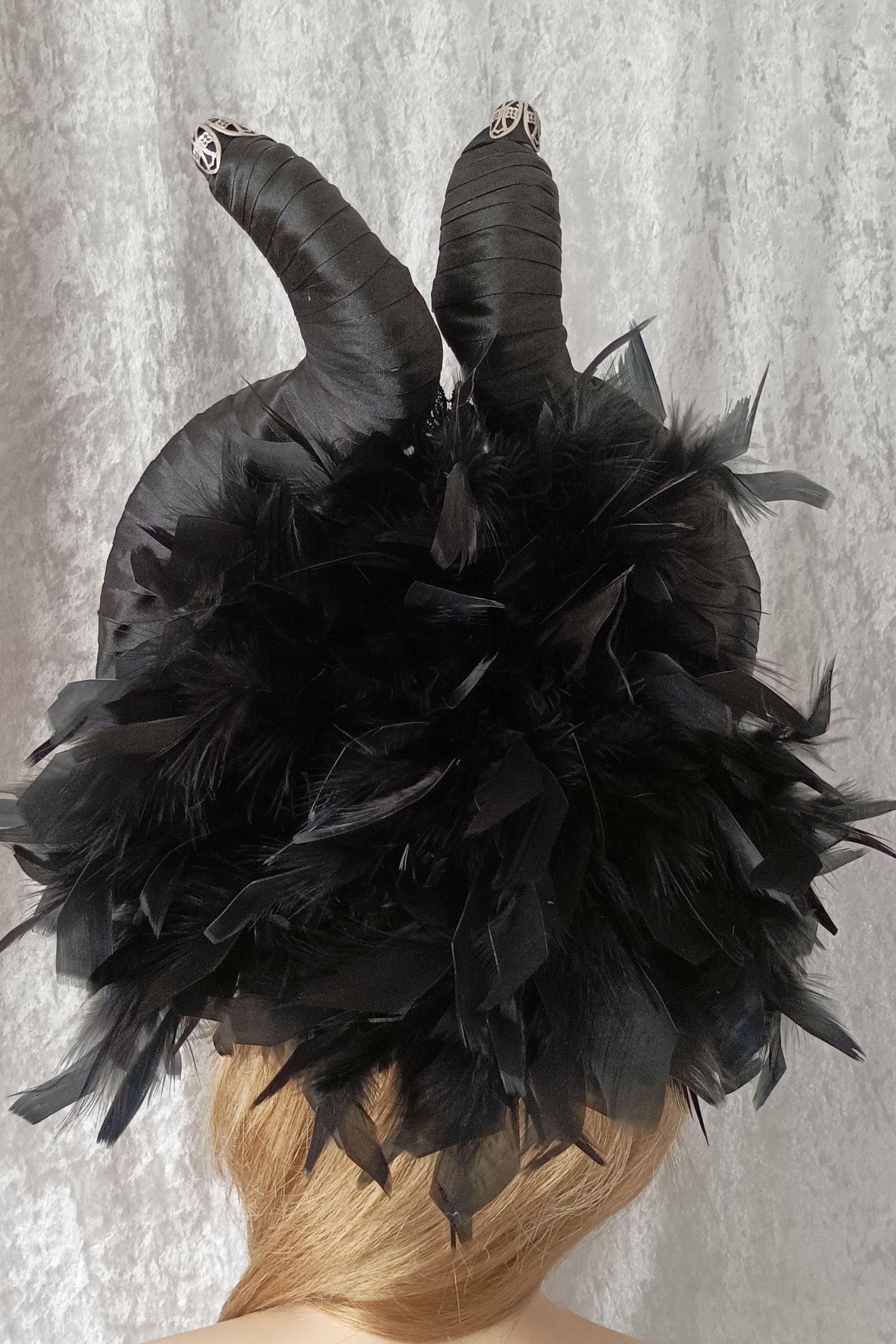 Gothic Feather Headdress Horns With Skull Gothic Hat Black Feather ...