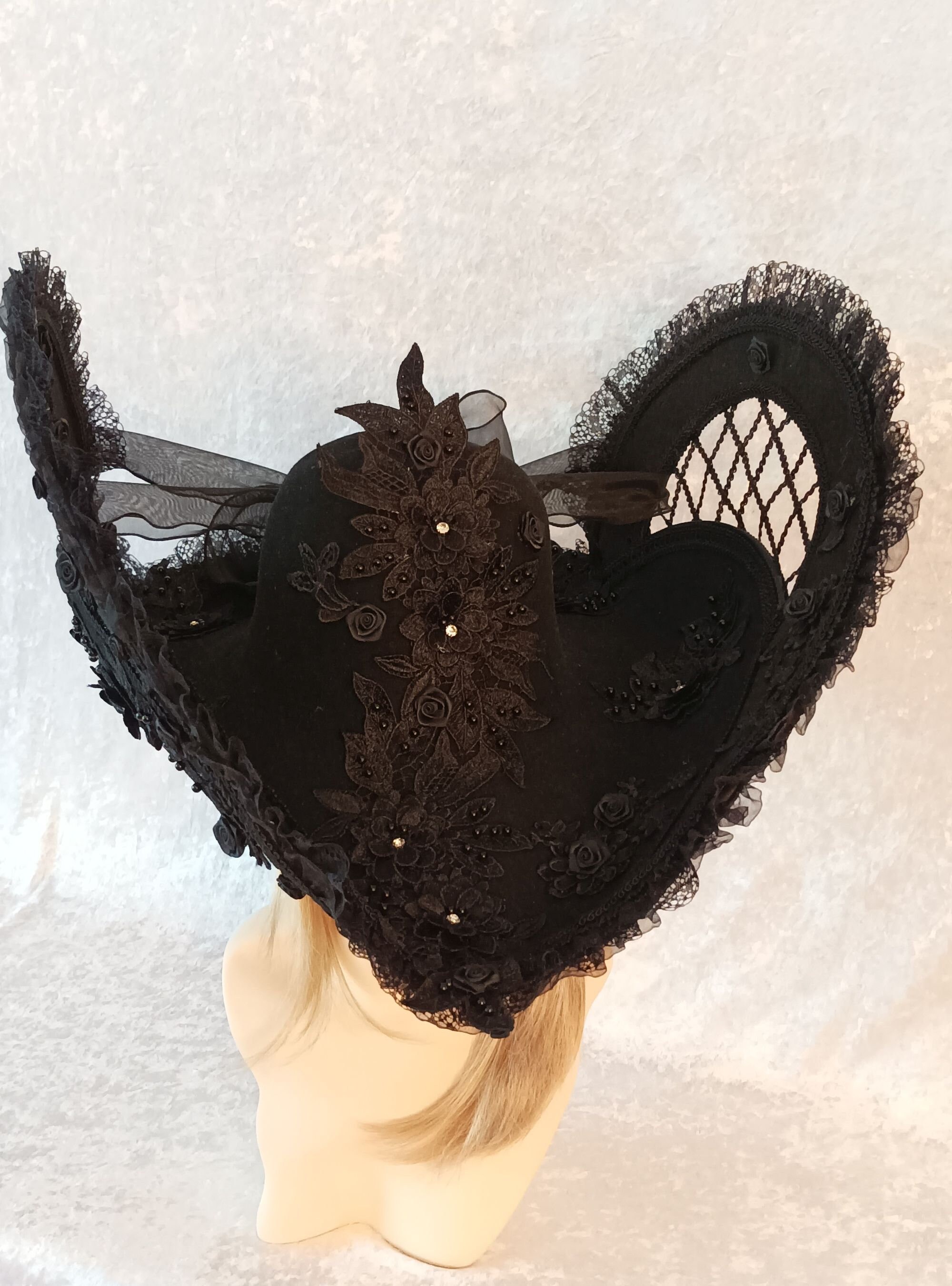 Gothic Hat, Modern Tricorn Hat, Big Black Hat, Designer Hat, WGT ...