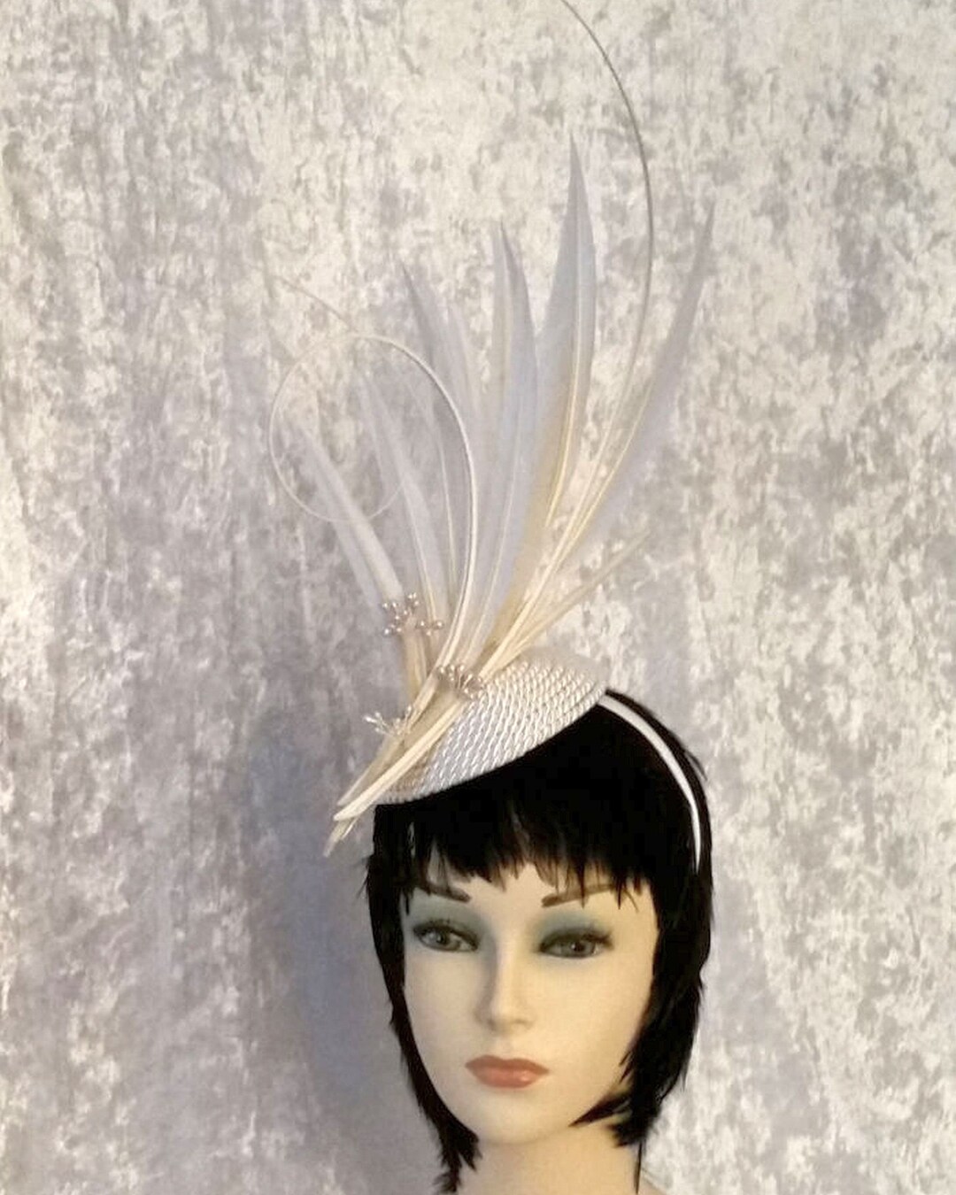 Feather Headdress, White Lady Cord, Headpiece, Fascinator, Feather Hat ...