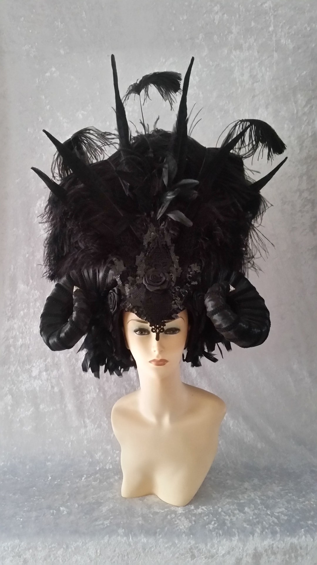 Gothic Feather Headdress, Great Horns, Gothic Hat, Headpiece ...