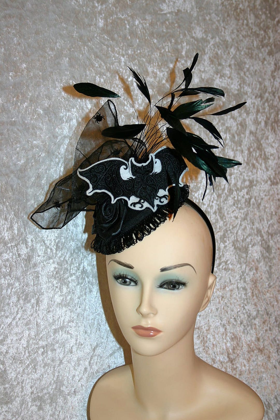 Gothic Fascinator, Bat , Feather Headdress, Headpiece, Feather Hat ...