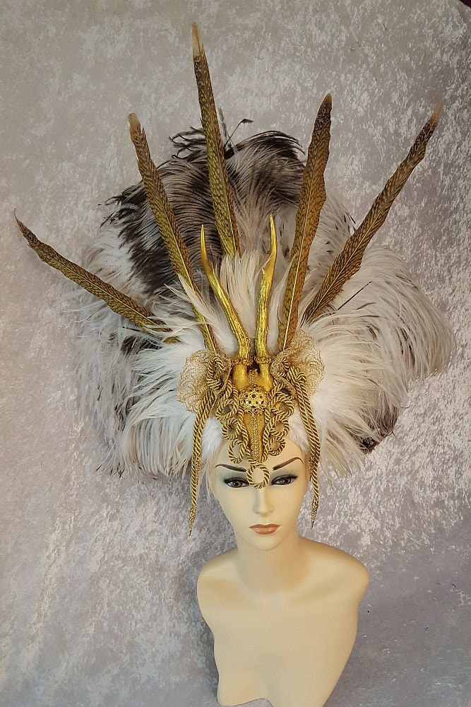 Gothic Feather Headdress/Headpiece/Gold/Ostrich | Etsy