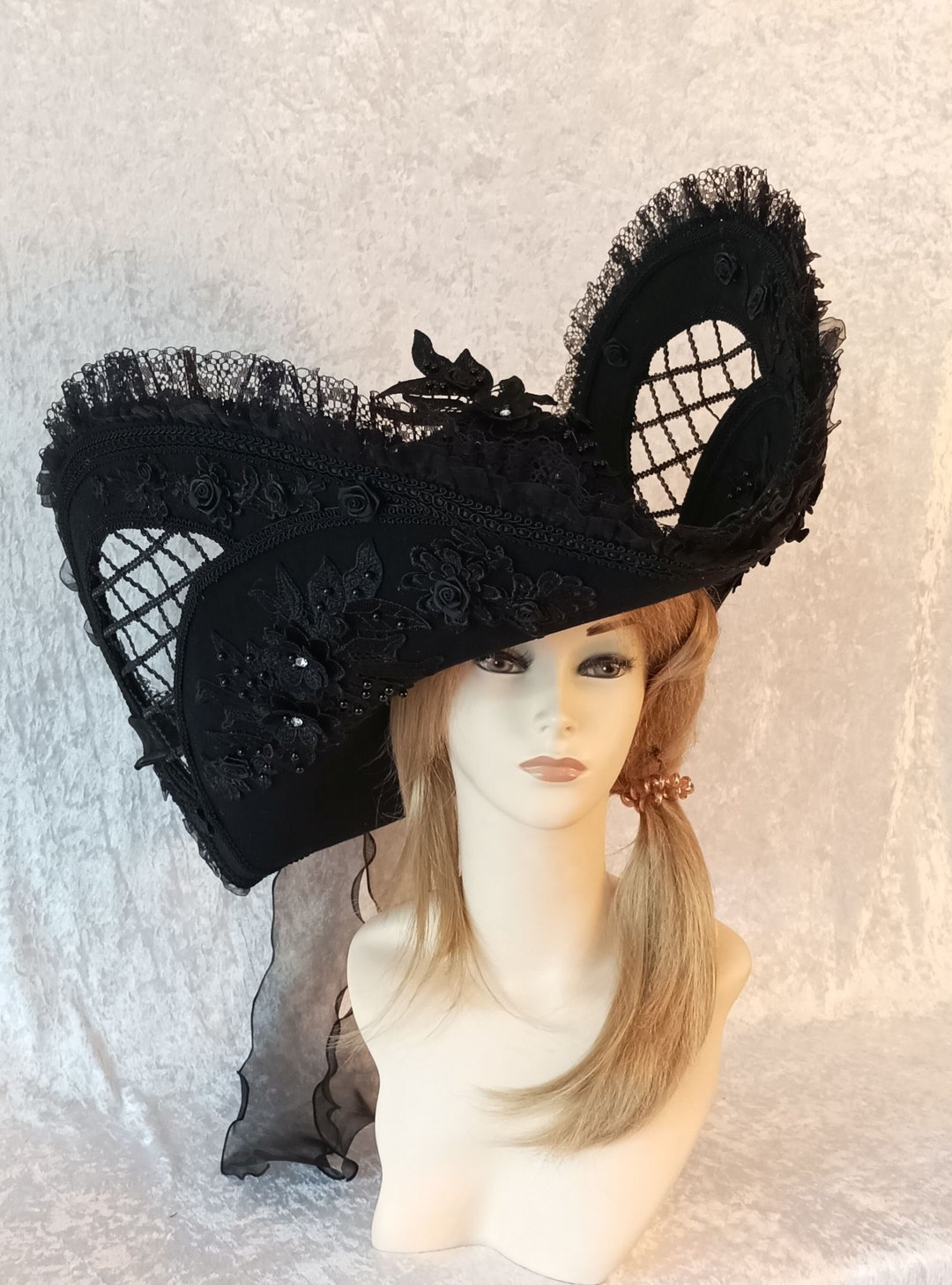 Gothic Hat, Modern Tricorn Hat, Big Black Hat, Designer Hat, WGT ...