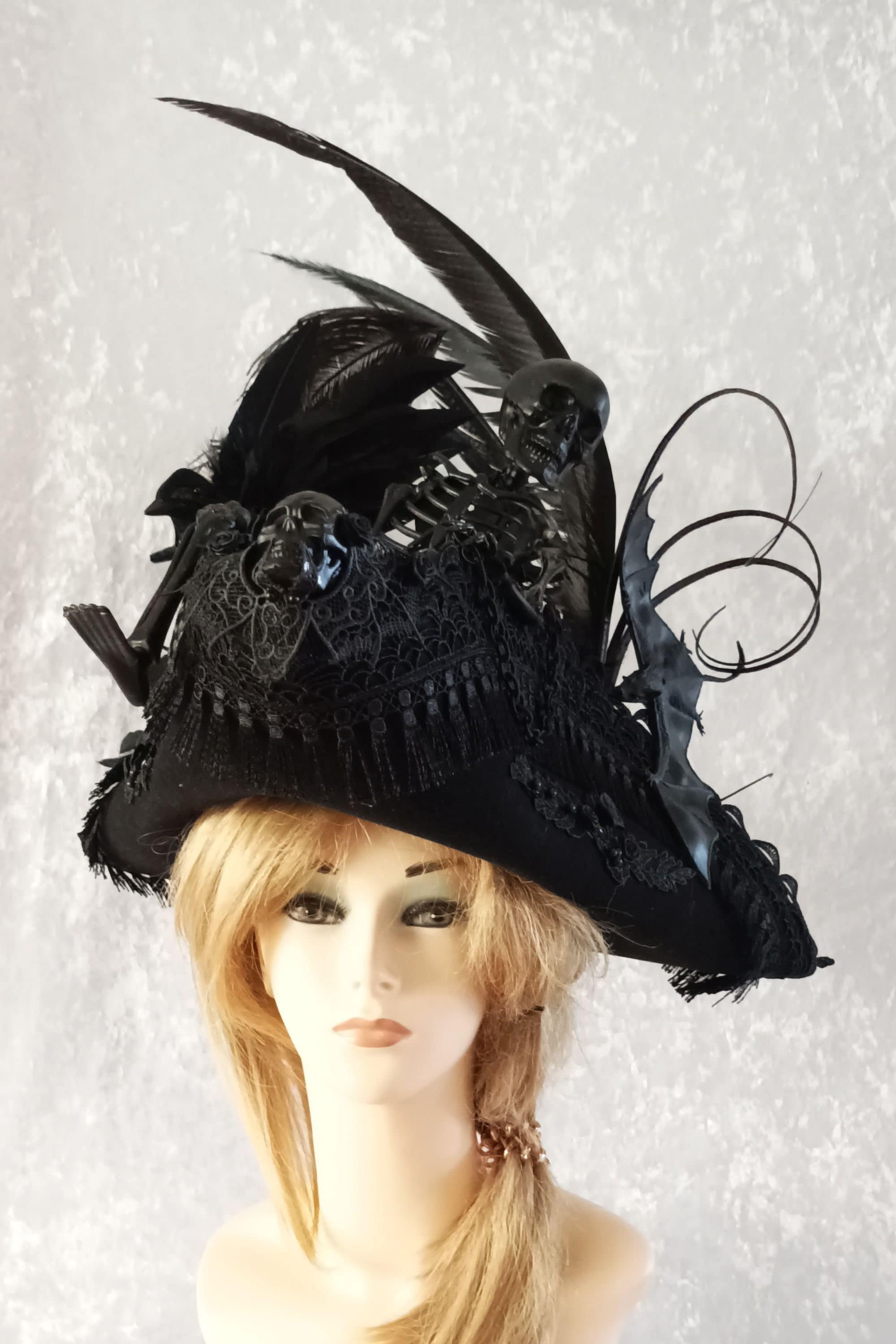 Gothic Hat, Dreispitz, Tricorn Hat, Skull, Crow, Batman, Feather Hat ...