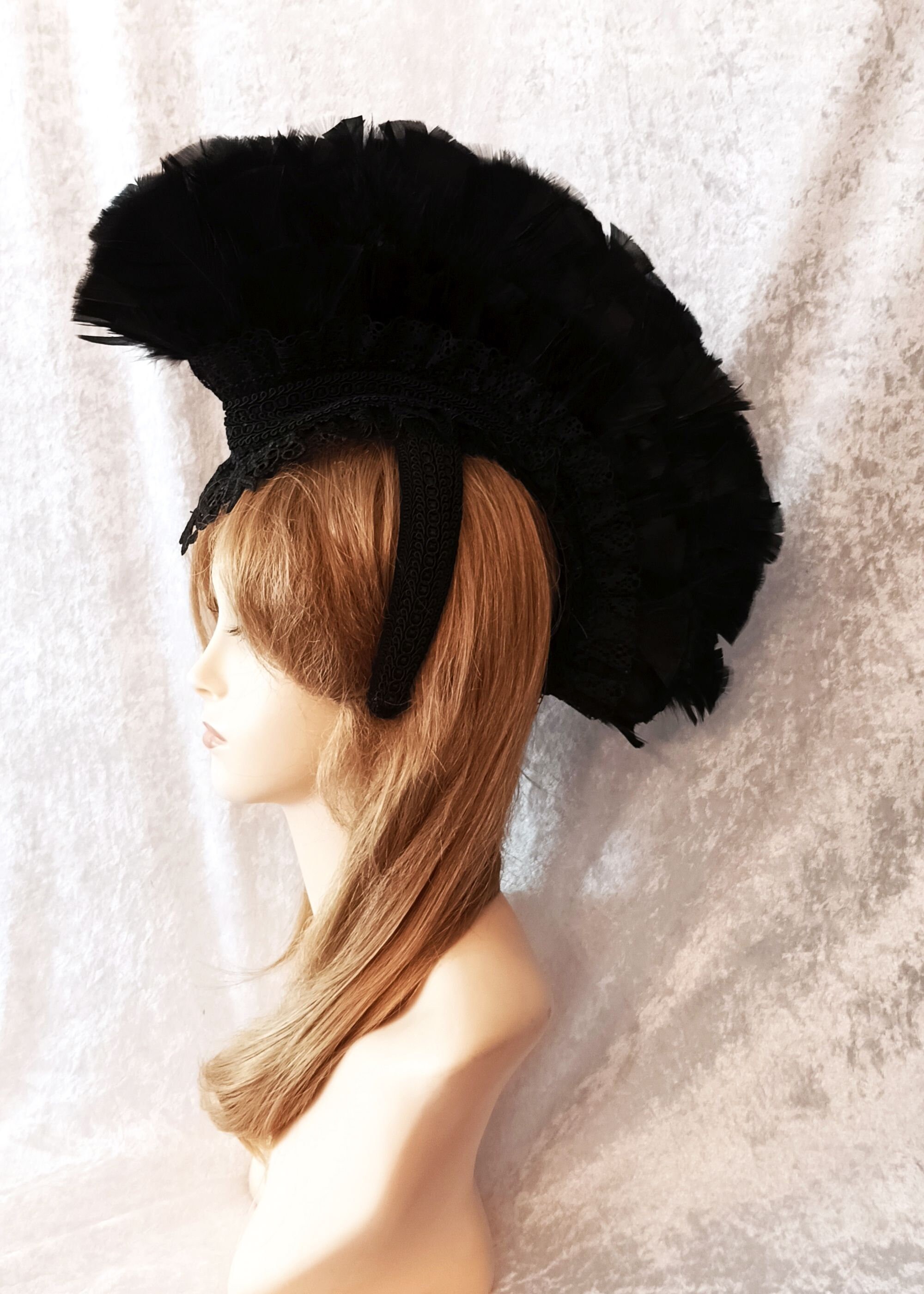 Black Feather Mohawk, Gothic Feather Iroquois, Headpiece, Headdress ...