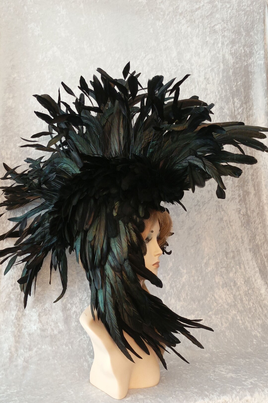 Black Feather Mohawk With Lace and Coquetips, Gothic Feather Iroquois ...