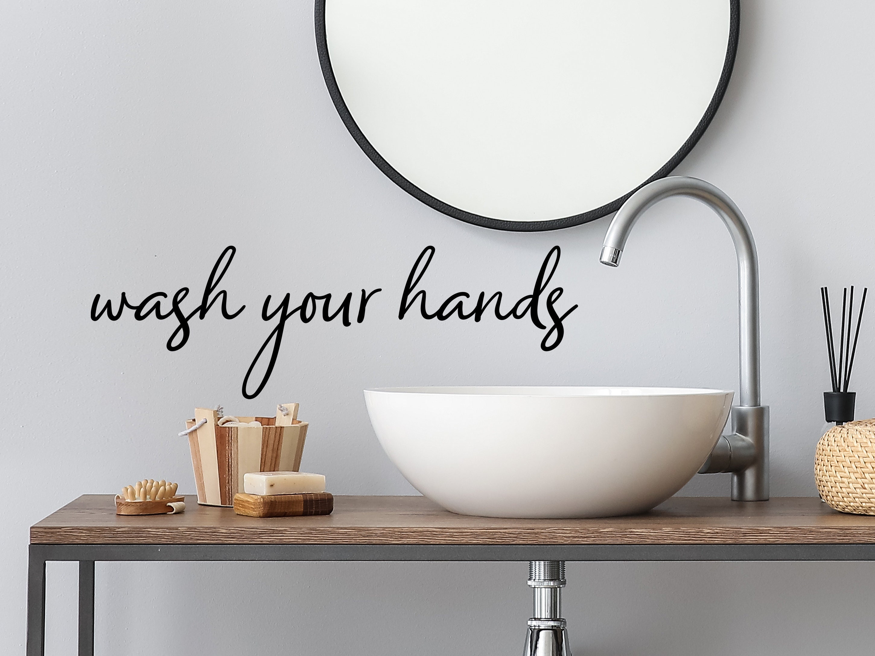 Wash Your Hands Cursive Wall Decal Vinyl Decal Bathroom | Etsy