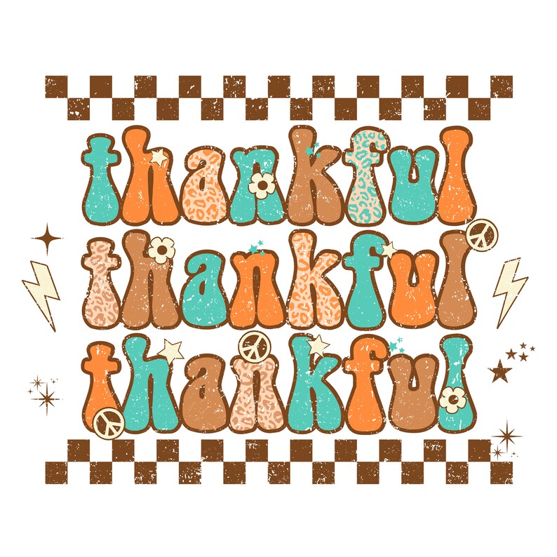 Thankful Thankful Thankful Retro 60s Hippie Fall Autumn Ready to Press ...
