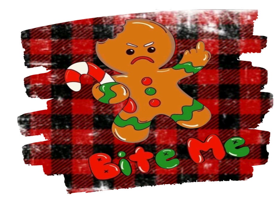 Bite Me Gingerbread Man Buffalo Plaid Christmas Sublimation DTF PNG ...